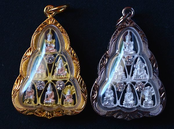 Six Buddhas Premium Pendant in White or Gold (Thai Amulet)