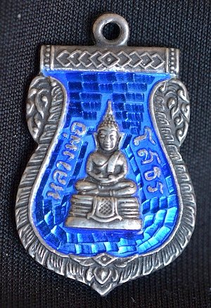 Solid Silver Blue Shield Thai Buddha Pendant - Thai Amulet Store ...