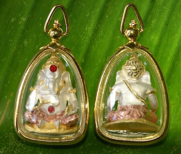 Tri-color Premium Ganesh Thai Amulet with Fancy Gold Rim Case - Thai ...