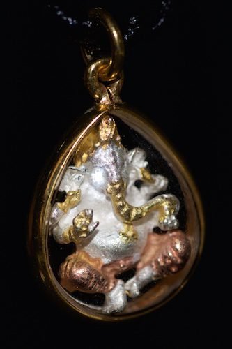 Small Tri-color Ganesh Pendant (Thai Amulet) with Gold Rim Case - Thai ...