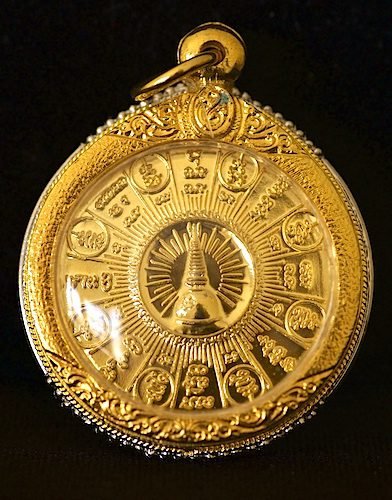 Gold Jatukam Ramathep Amulet with Gold and Silver Case