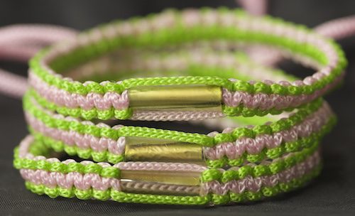 3 Lime Green and Pink Blessed Sai Sin Buddhist Bracelets